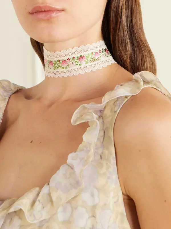 Chloé Ribbon Lace-trimmed Floral-jacquard Choker - White