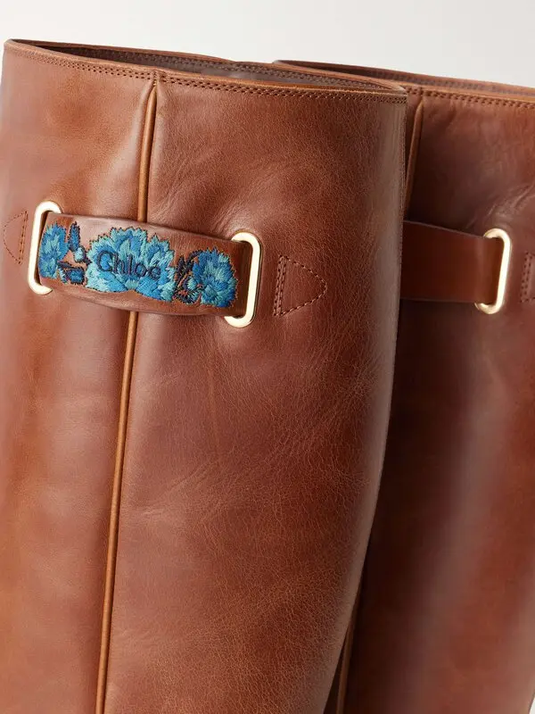 Chloé Azelan Embroidered Leather Knee Boots