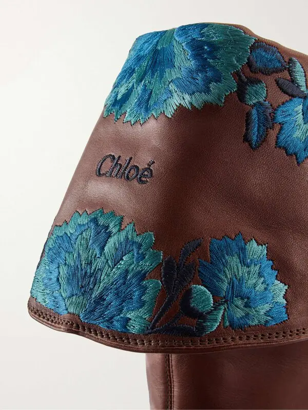 Chloé Azelan Flower-embroidered Leather Over-the-knee Boots