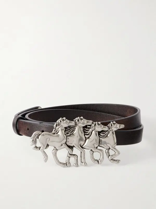 Chloé Embellished Leather Belt With Running Horses Buckle - Black