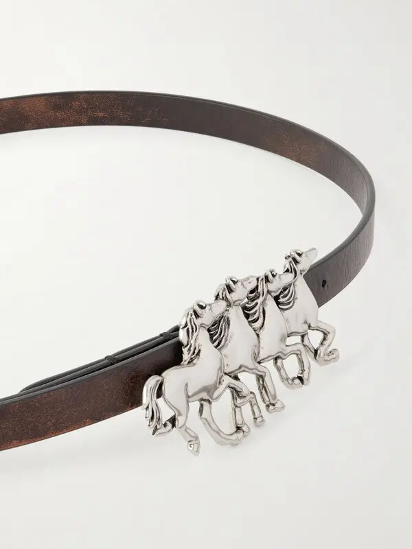 Chloé Embellished Leather Belt With Running Horses Buckle - Black