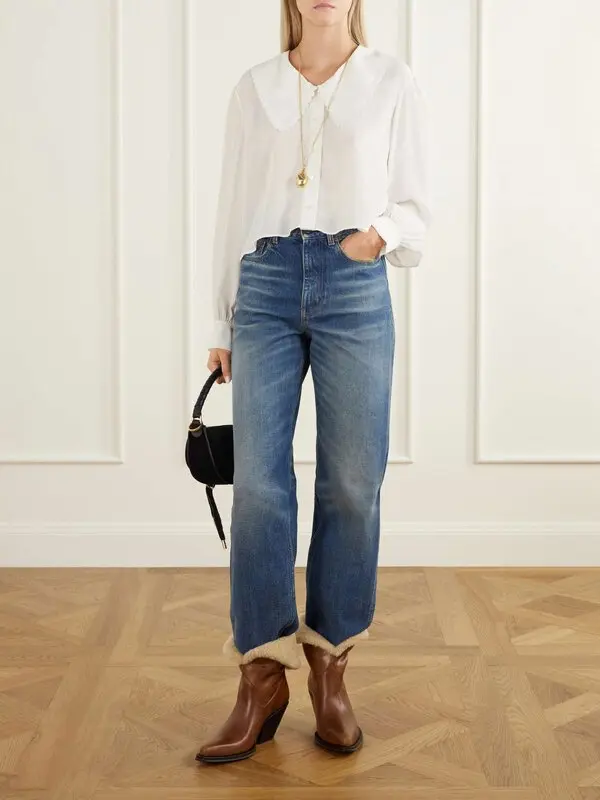 Chloé Azelan Shearling-trimmed Leather Ankle Boots - Tan