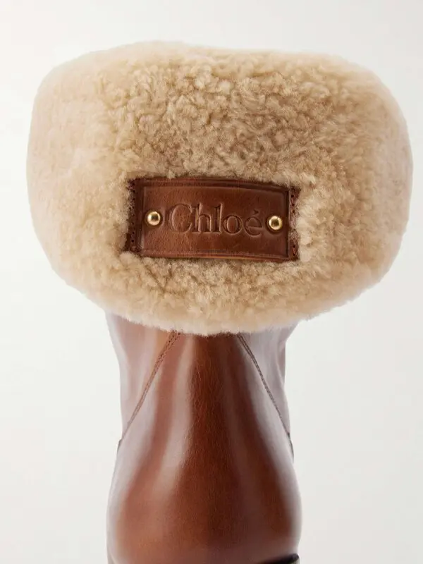Chloé Azelan Shearling-trimmed Leather Ankle Boots - Tan