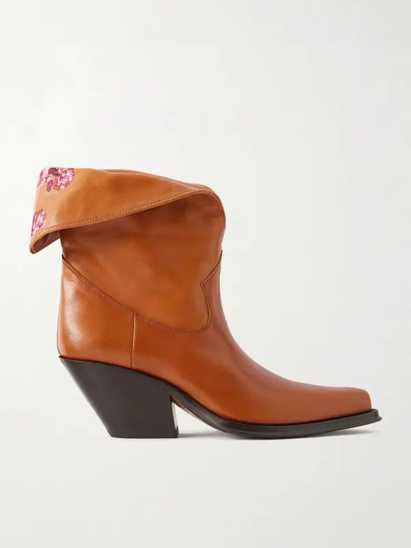 Chloé Azelan Embroidered Ankle Boots - Brown