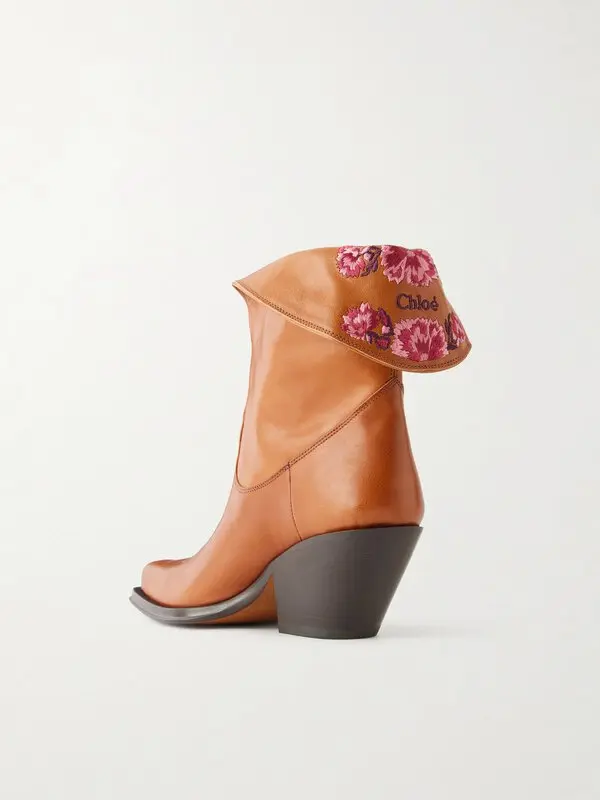 Chloé Azelan Embroidered Ankle Boots - Brown
