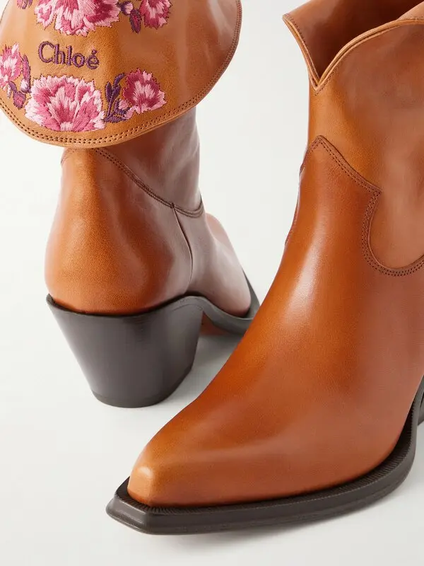 Chloé Azelan Embroidered Ankle Boots - Brown