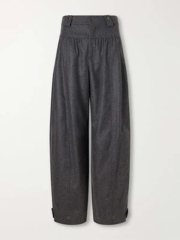 Chloé Flannel Wool And Cashmere-blend Wide-leg Pants - Dark Gray