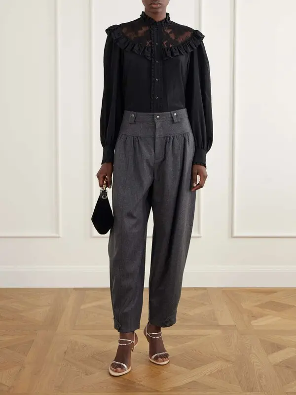 Chloé Flannel Wool And Cashmere-blend Wide-leg Pants - Dark Gray