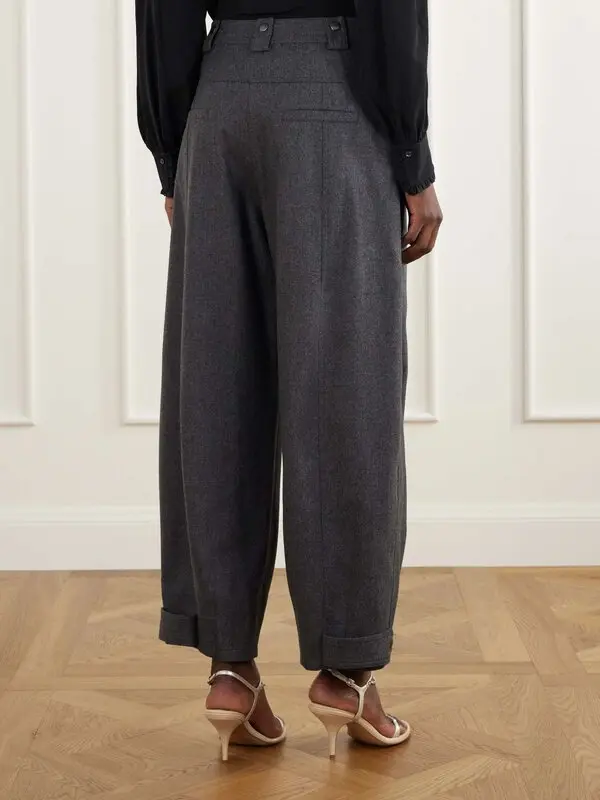 Chloé Flannel Wool And Cashmere-blend Wide-leg Pants - Dark Gray
