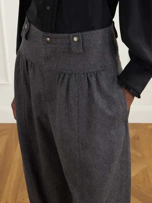 Chloé Flannel Wool And Cashmere-blend Wide-leg Pants - Dark Gray