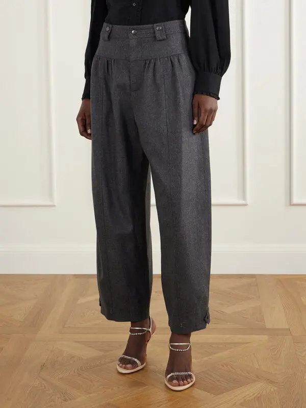 Chloé Flannel Wool And Cashmere-blend Wide-leg Pants - Gray