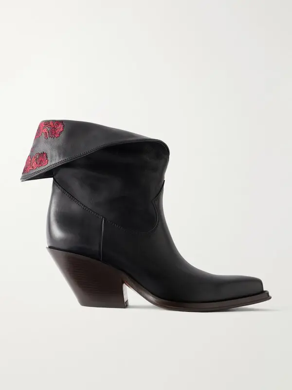 Chloé Azelan Embroidered Ankle Boots - Black