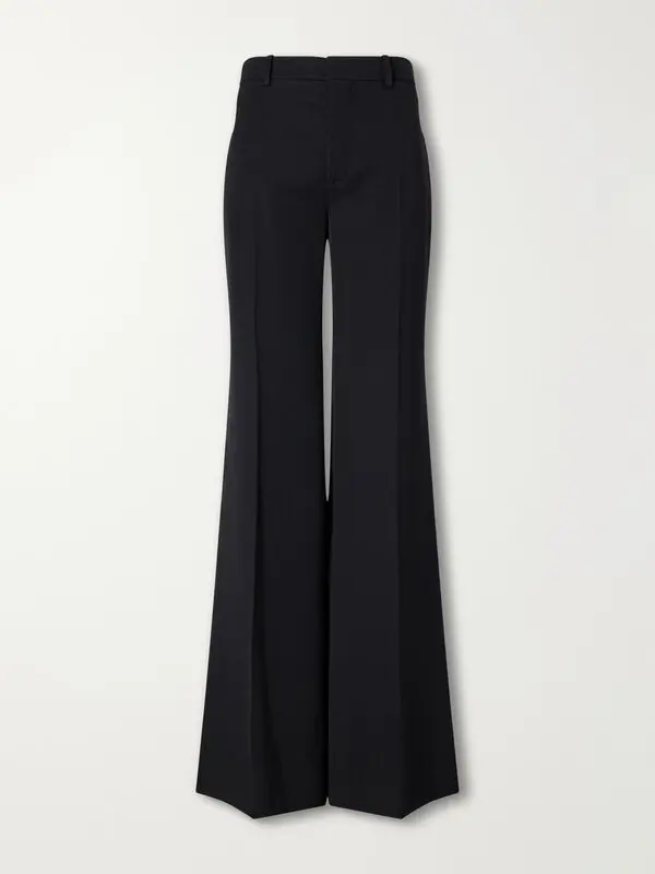 Chloé Pleated Wool And Silk Flared-leg Trousers - Black