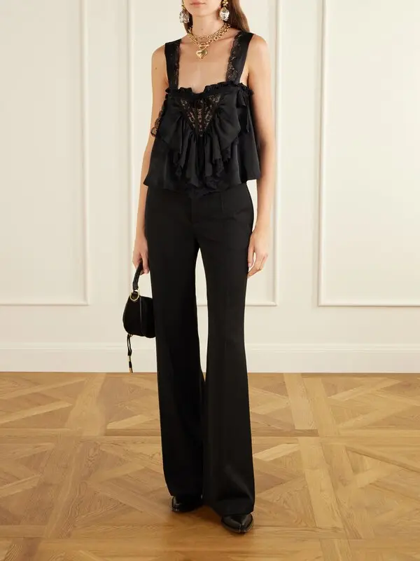 Chloé Pleated Wool And Silk Flared-leg Trousers