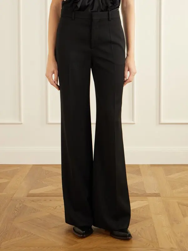 Chloé Pleated Wool And Silk Flared-leg Trousers