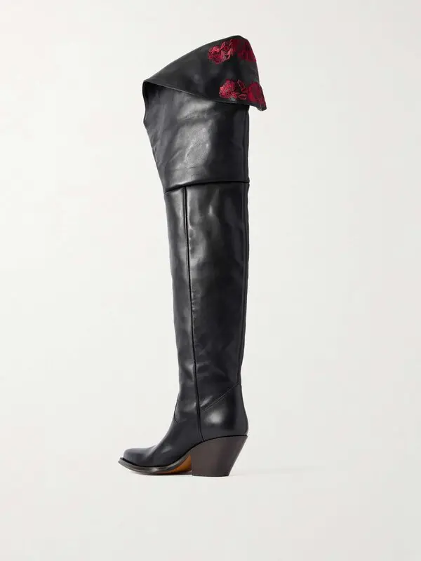 Chloé Azelan Embroidered Leather Knee Boots