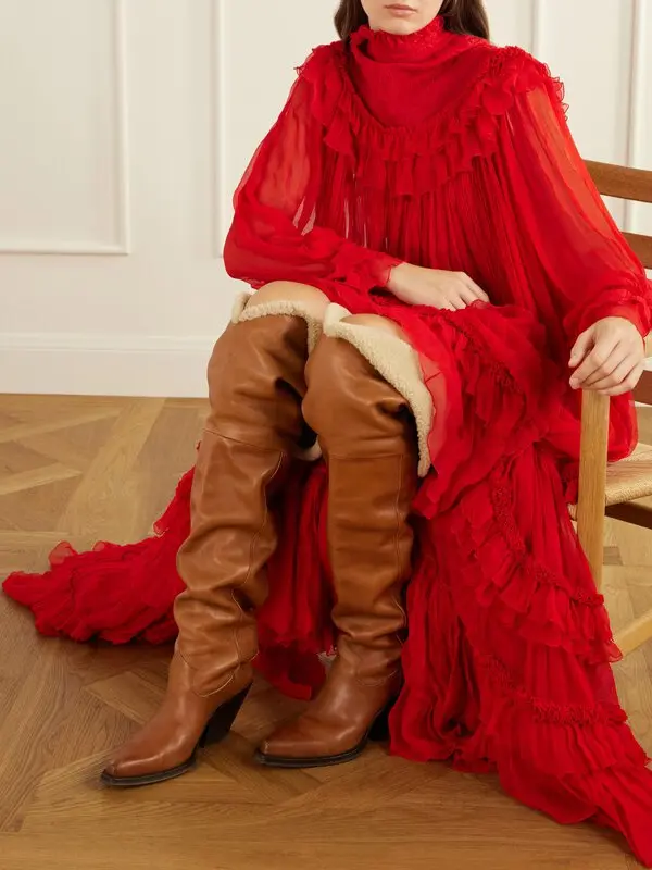 Chloé Azalean Shearling-trimmed Leather Over-the-knee Boots - Brown