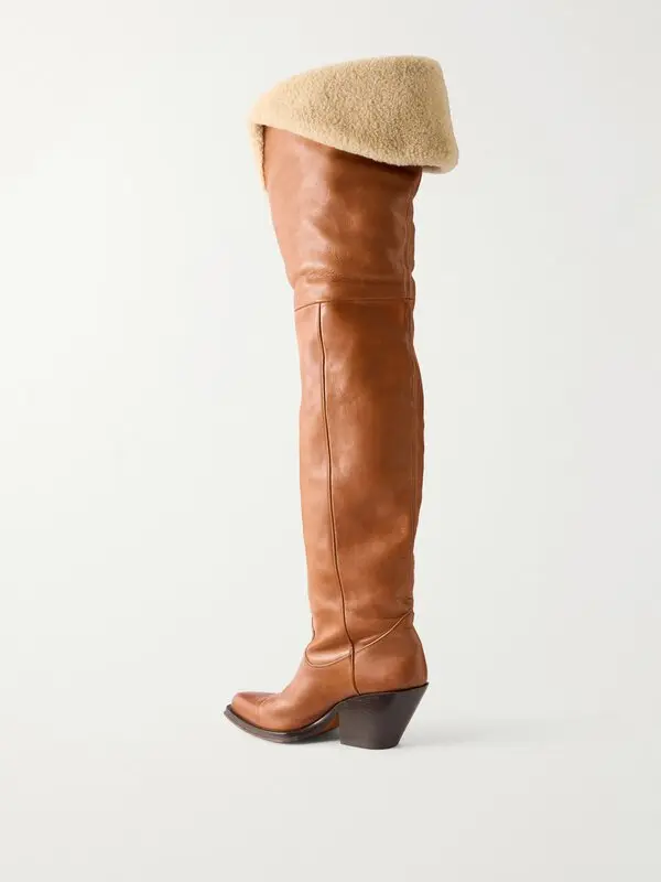 Chloé Azalean Shearling-trimmed Leather Over-the-knee Boots - Brown