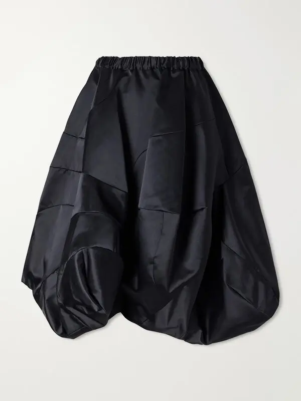 Comme Des Garçons Gathered Satin Midi Skirt - Black