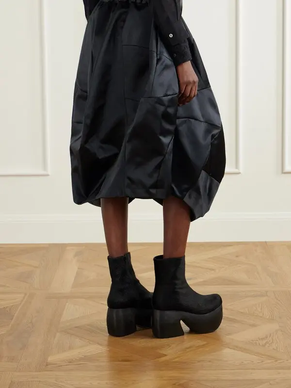 Comme Des Garçons Gathered Satin Midi Skirt - Black