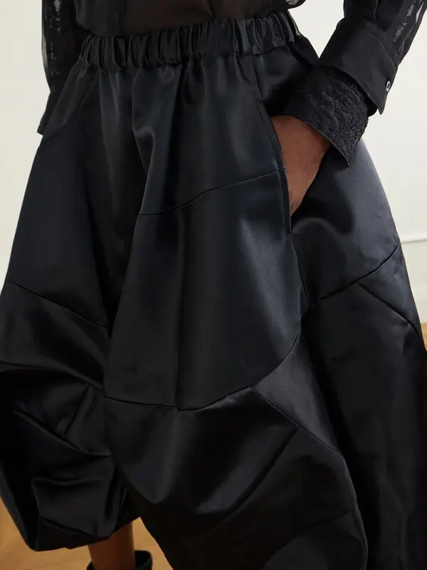 Comme Des Garçons Gathered Satin Midi Skirt - Black
