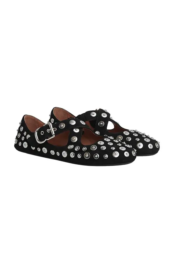 Alaïa Criss-cross Studded Suede Flats
