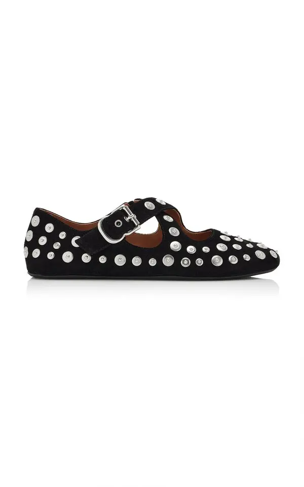 Alaïa Criss-cross Studded Suede Flats - Black
