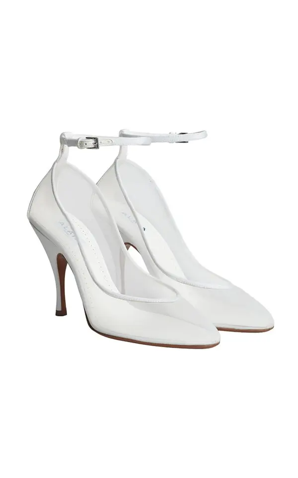 Alaïa Sheer Tulle Pumps With Ankle Strap - White