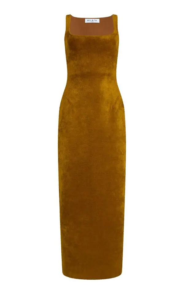 Alaïa Velvet Square Neck Midi Dress