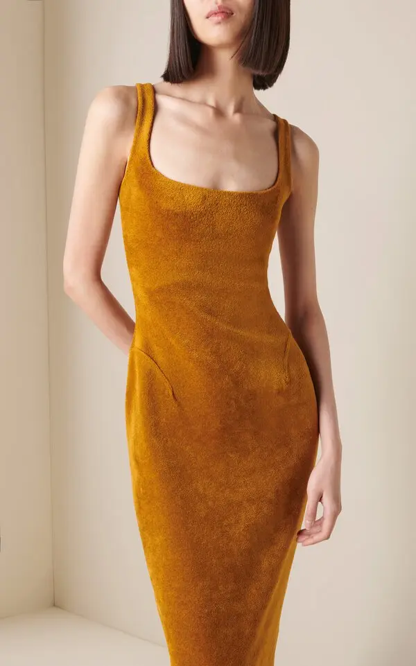 Alaïa Velvet Square Neck Midi Dress