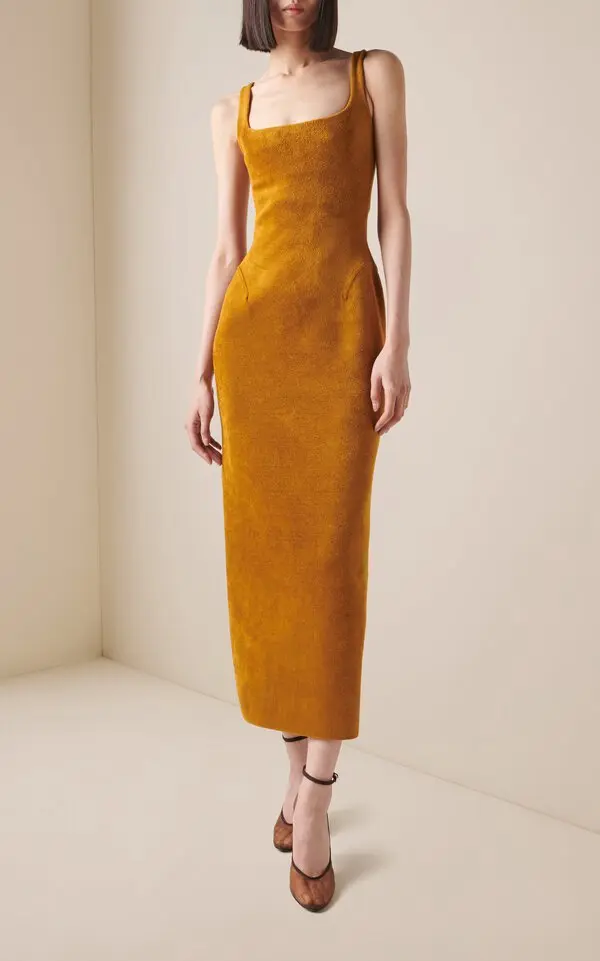 Alaïa Velvet Square Neck Midi Dress