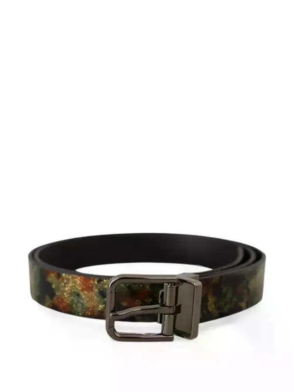 Dolce & Gabbana Glitter Pattern Leather Belt - Black