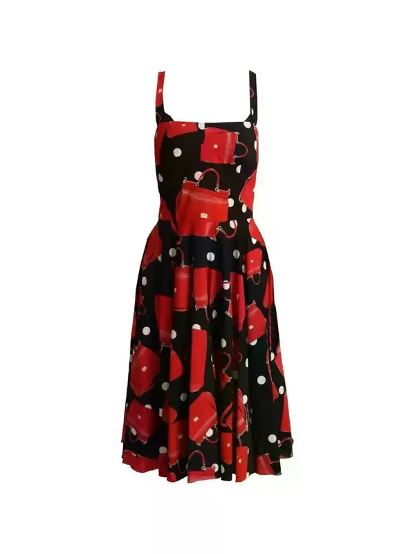 Dolce & Gabbana Polka Dot Handbag Print Midi Dress