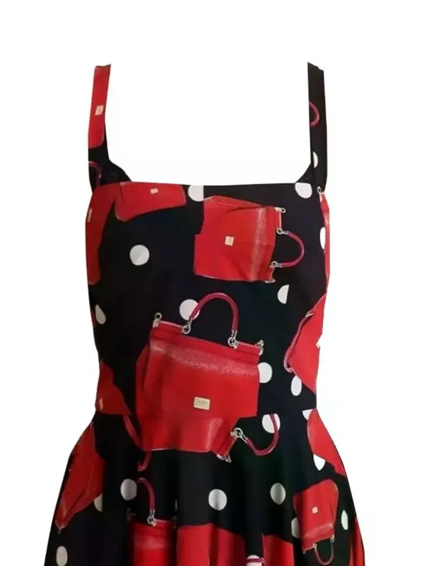 Dolce & Gabbana Polka Dot Handbag Print Midi Dress