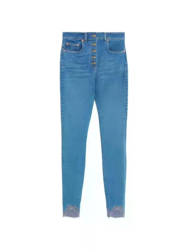 Valentino Garavani Denim Pants With Lace - Blue