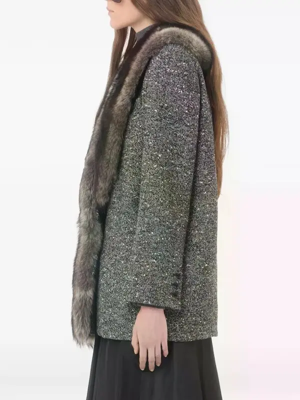 Valentino Garavani Single-breasted Chevron Bouclé Caban With Shearling