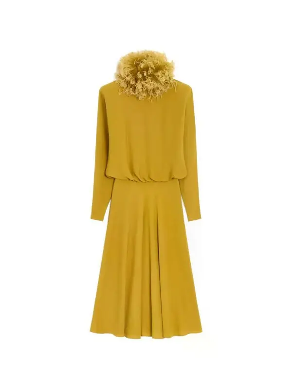 Valentino Garavani Feather-trim Georgette Midi Dress - Yellow
