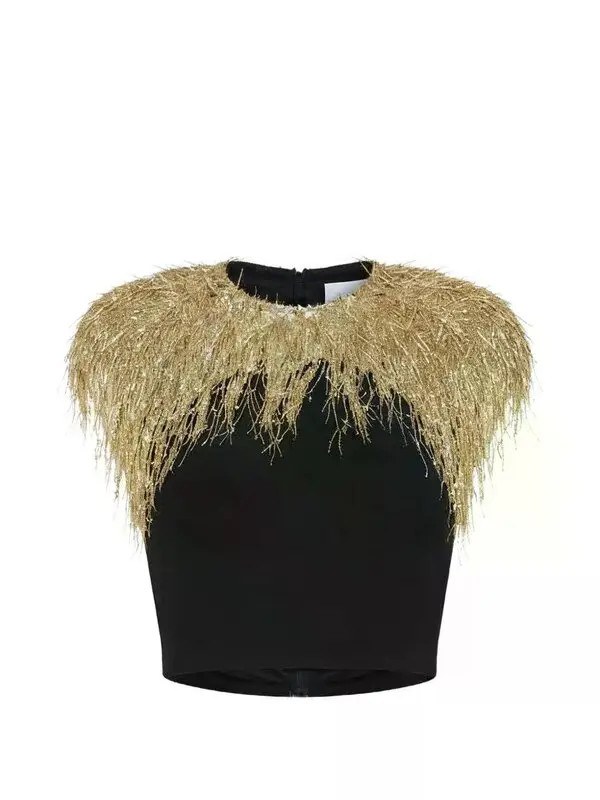 GEMY MAALOUF Embellished Padded-shoulder Top - Black