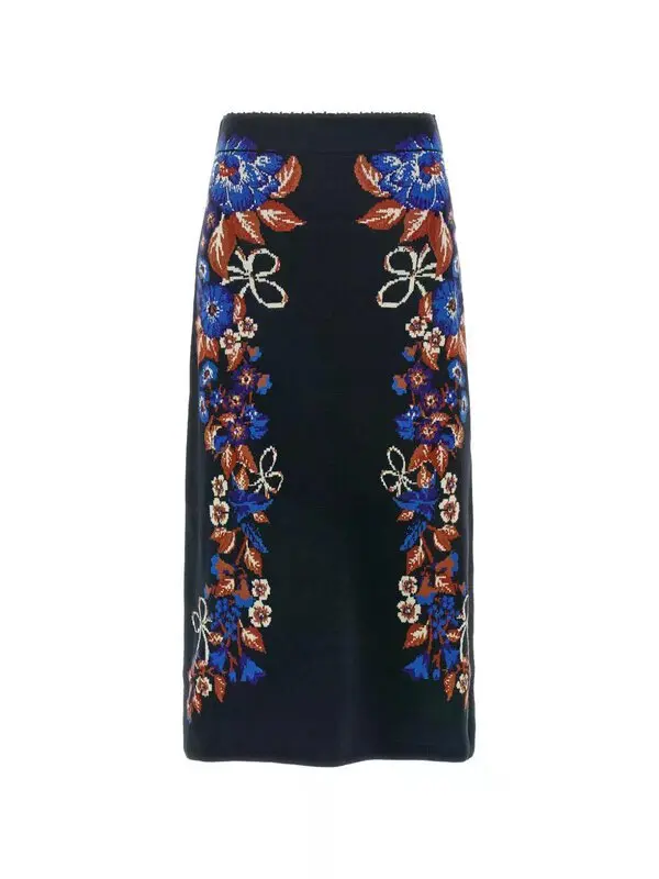 Farm Rio Bow Garden Knit Midi Skirt - Black