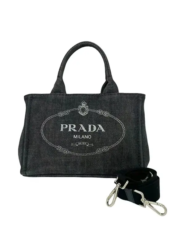 Prada 2013-2026 Small Denim Canapa Logo Tote Satchel
