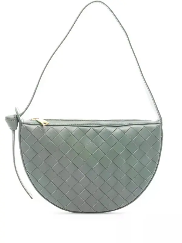 Bottega Veneta 2012-2026 Mini Leather Intrecciato Sunrise Hobo Shoulder Bag - Green