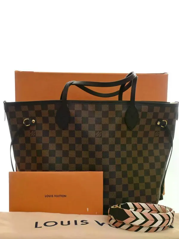 LOUIS VUITTON 2021-2026 Damier Ebene Braided Neverfull Mm Satchel - Brown