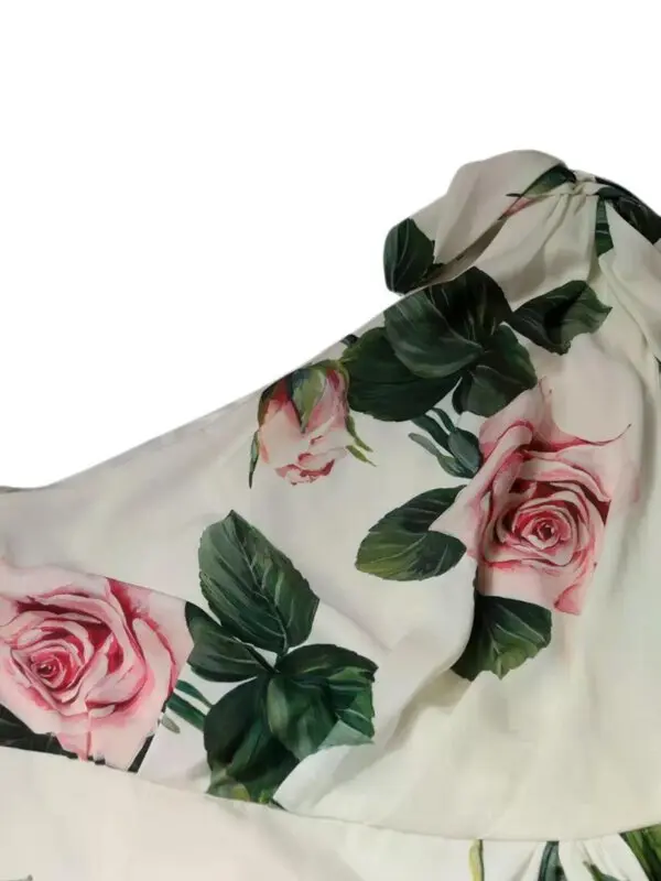 Dolce & Gabbana Rose-print One-shoulder Draped Midi Dress