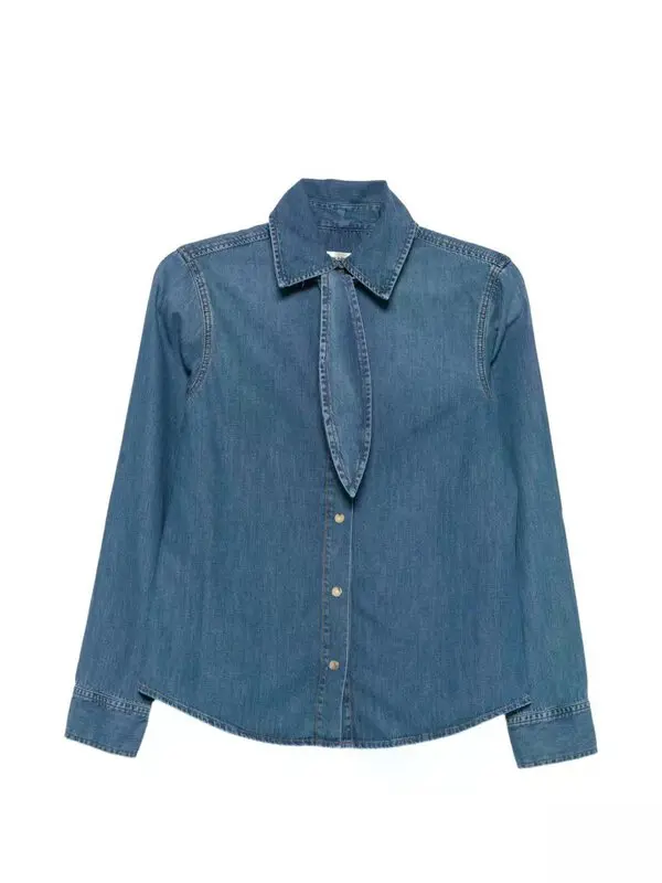 FRAME Clementine Pussy-bow Denim Shirt - Blue
