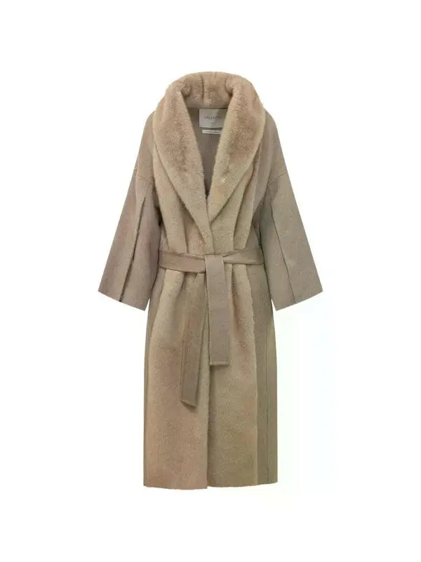 VALENTINI 1972 Faux-fur Trim Belted Coat - Brown