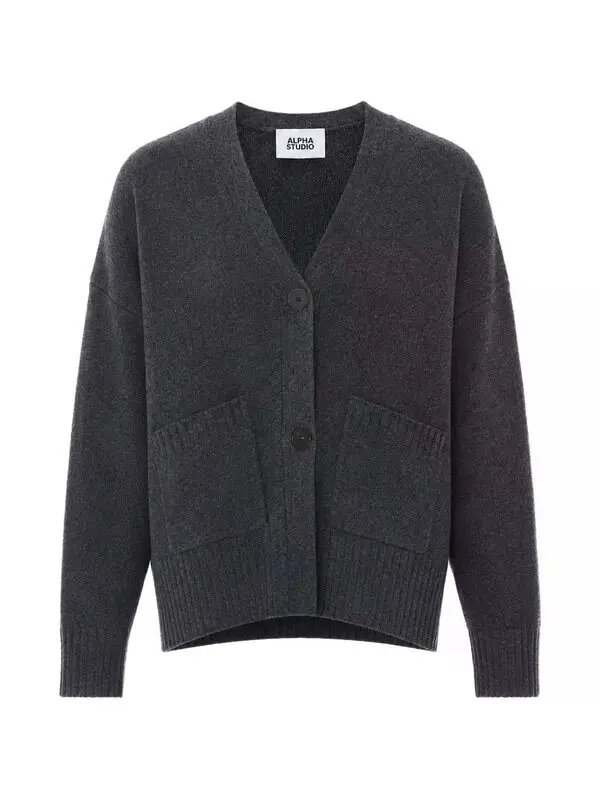 Alpha Studio V-neck Button-up Cardigan With Patch Pockets - Grey