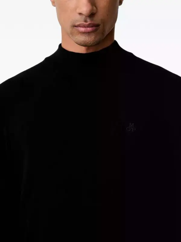 Marc O'polo High-neck Fine Knit Sweater With Logo Embroidery - Black