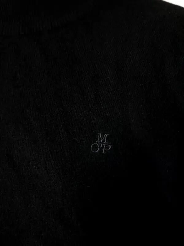 Marc O'polo High-neck Fine Knit Sweater With Logo Embroidery - Black