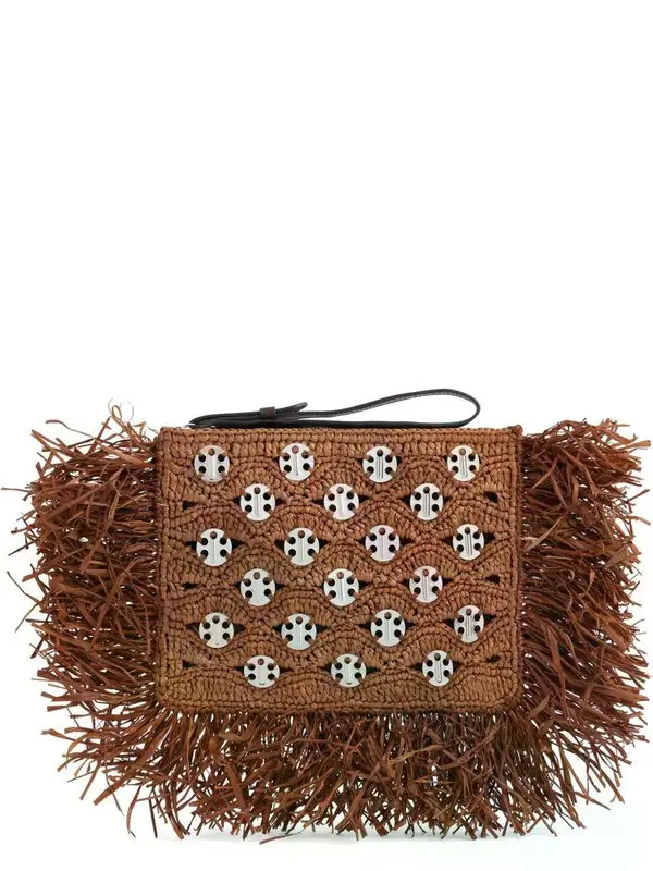 Rabanne 1969 Fringed Raffia Clutch Bag - Brown