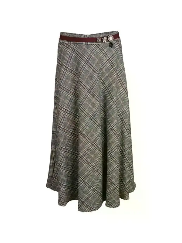 Max Mara Checked Virgin Wool Midi Skirt - Blue